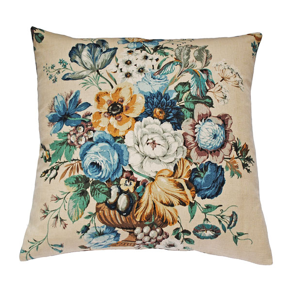 Indigo Floral Linen Cushion